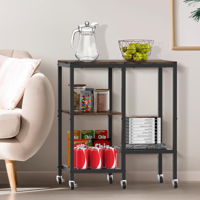 Kitchen Microwave Cart With Wheels Coffee Bar Table Station 4 Tier Rolling Baker s Oven Rack Small Appliance Storage Shelf Rustic Brown